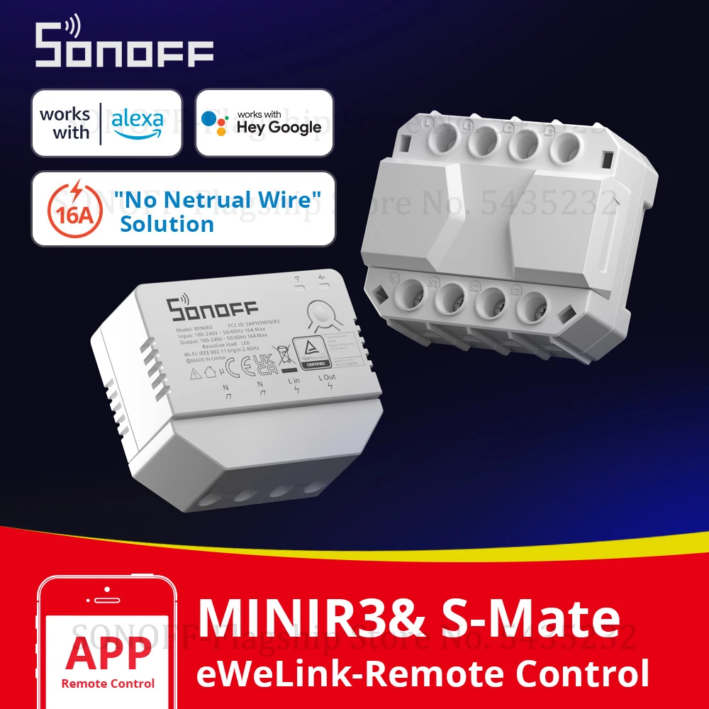 Sonoff Minir3 S-mate Mini Smart Switch 16a No Neutral Wire Required ...