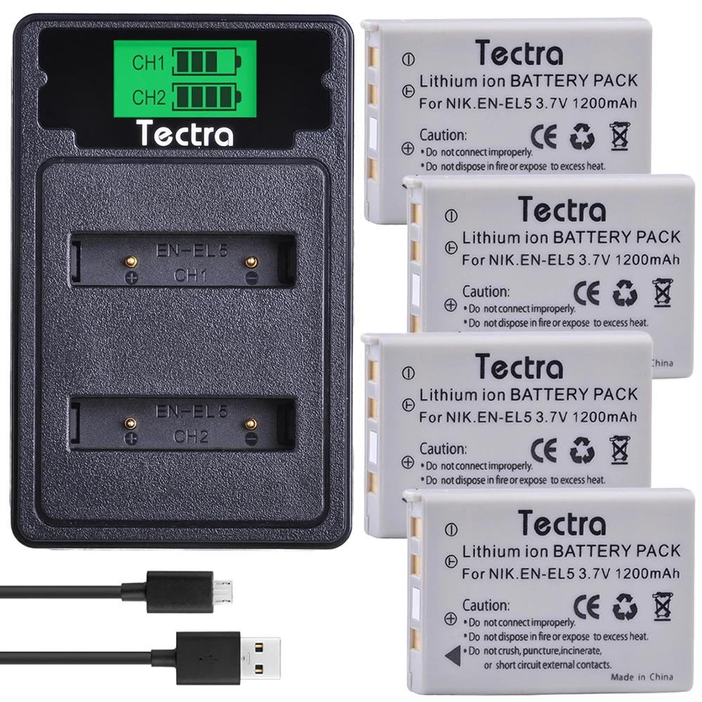 4PCS EN EL5 ENEL5 Camera Battery& LCD USB Charger for Nikon Coolpix ...