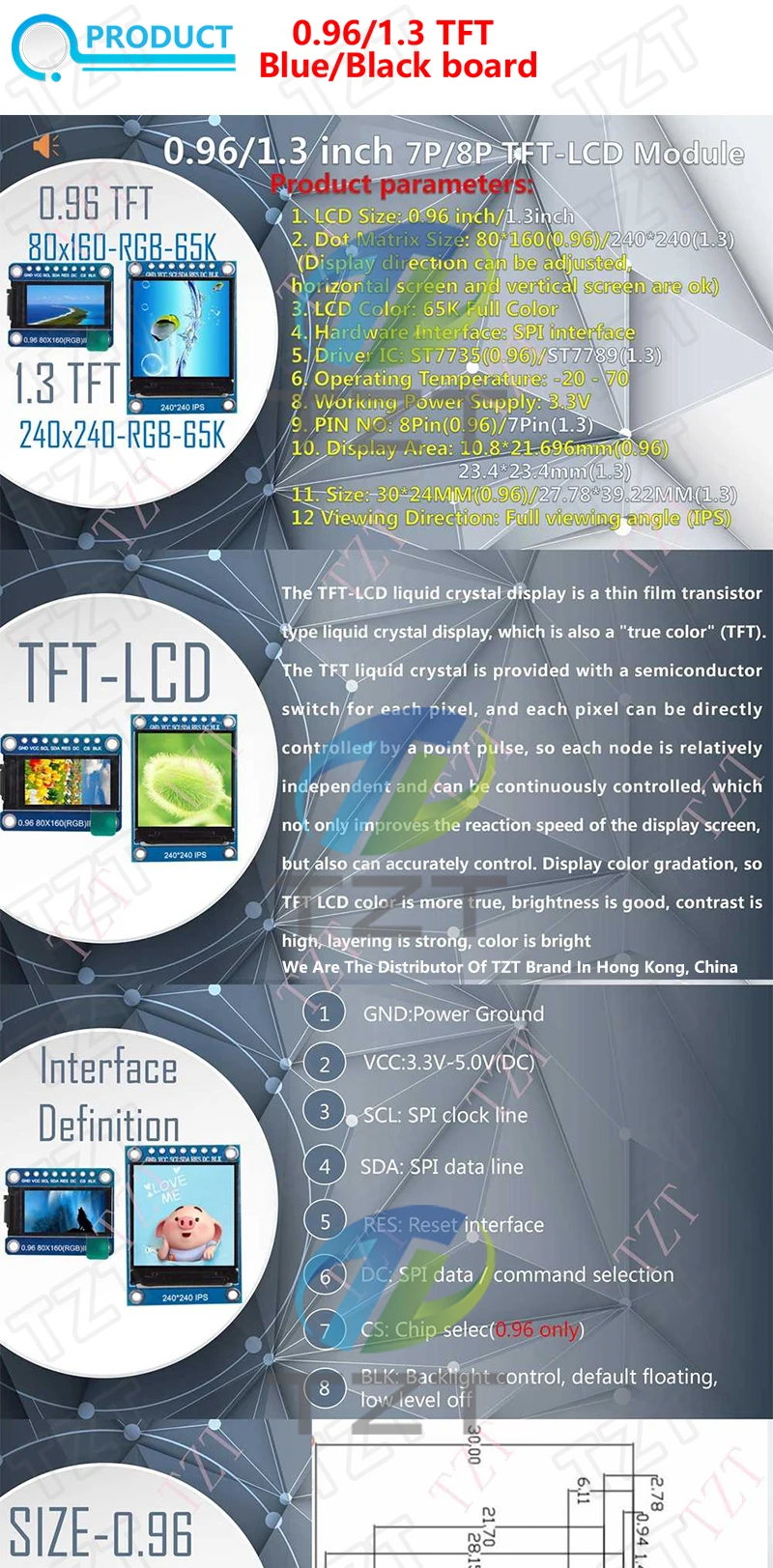 TZT TFT Display 0.96/1.3/1.44/1.8/2.4/2.8/3.5 Inch TFT Full Color ...