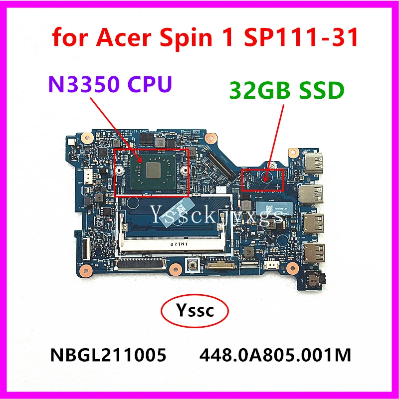 16835-1M / 448.0A805.001M Motherboard For Acer Spin 1 SP111-31- C2W3 ...