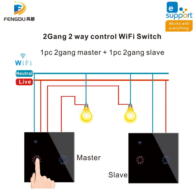 1 2 3gang 2way Smart Light Switch Intelligent Wireless Wifi Touch Wall ...