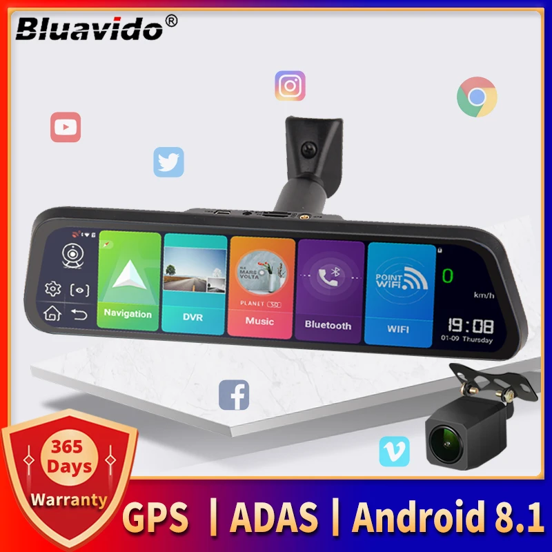Bluavido 10 Inch 4G Android 8.1 Car Mirror Video Recorder GPS ...
