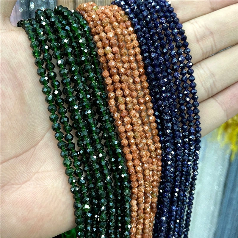 Natural Small Gem Beads Stone Green Gold Color Sandstone Bead Faceted ...