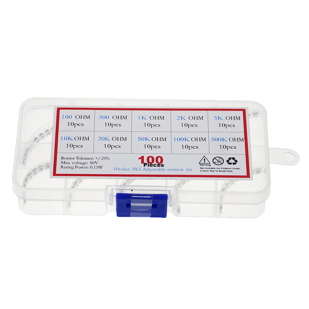 100pcs 3*3 Trimpot Trimmer Potentiometer Kit Box Mixed Variable ...