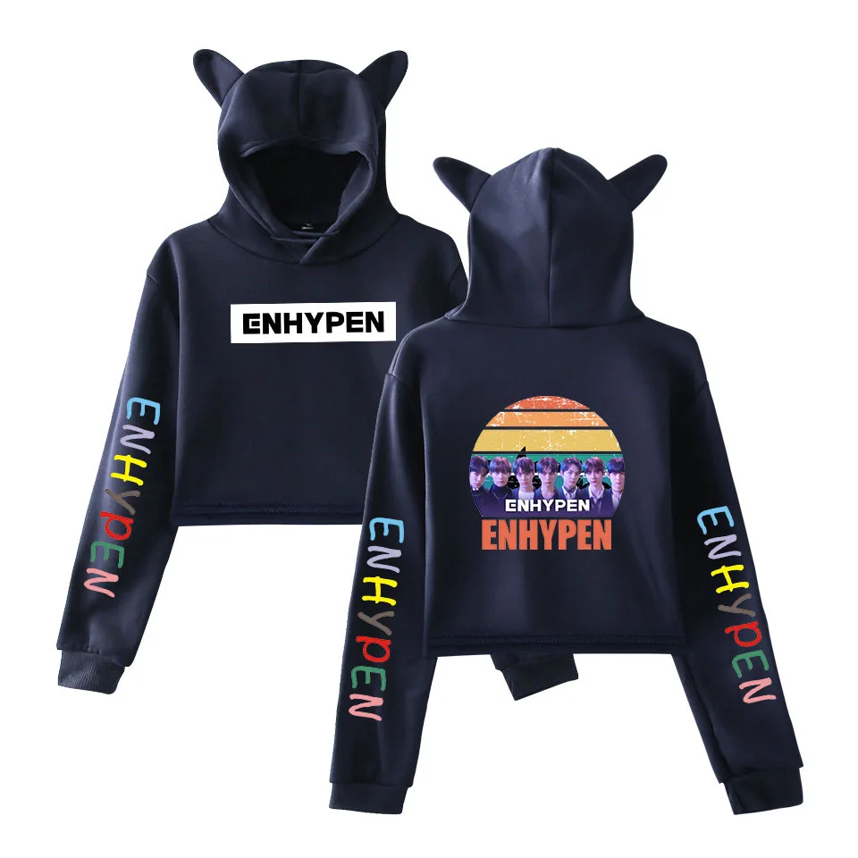 O Hype House Crop Top Hoodie Charli DAmelio Kawaii Cat Ear