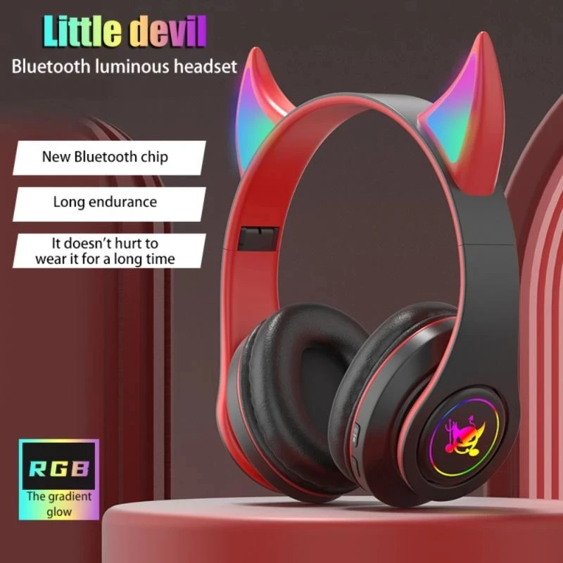 Auriculares-Bluetooth-de-oreja-de-diablo-con-micr-fono-m-sica-est-reo ...