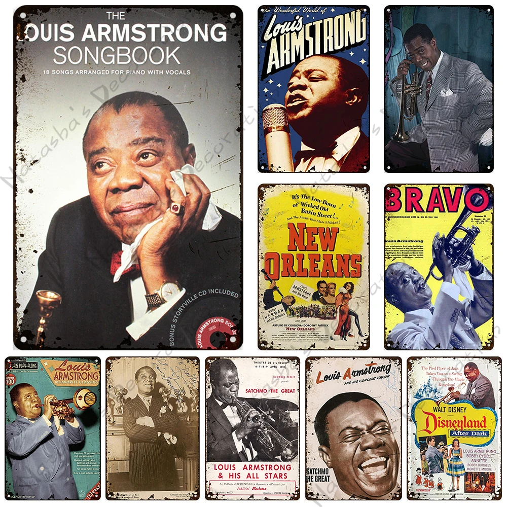 Louis Armstrong Cartaz De Metal Jazz Do Metal Do Vintage Sinal Música Retro Cartaz Garagem Café ...