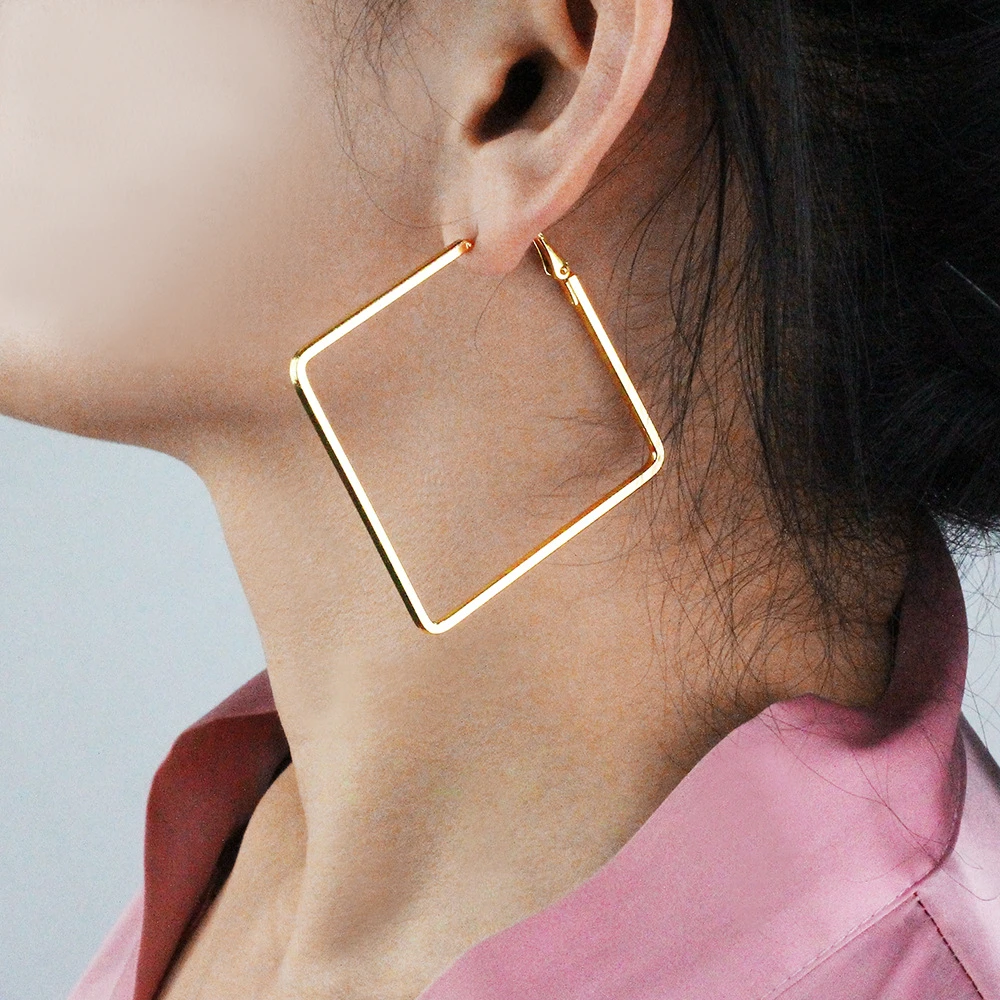 Statement Earrings Square | Square Hoops Earrings | Metal Hoop Earrings ...