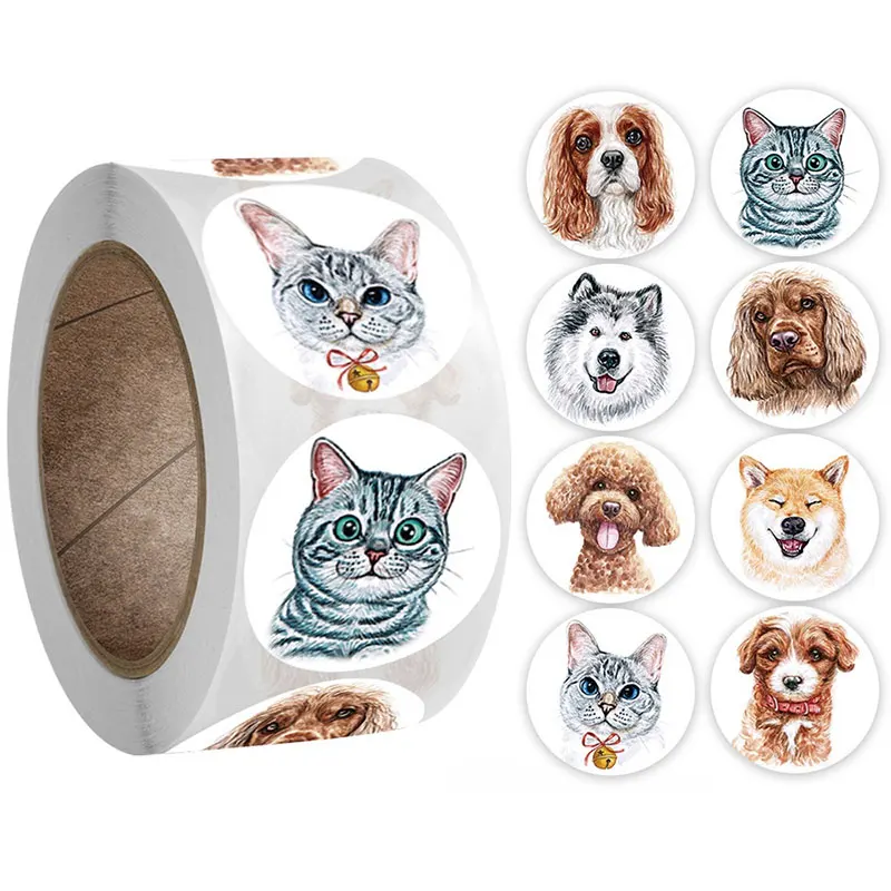 100-500pcs-Cartoon-Animals-Cat-Dog-Stickers-Labels-Reward-Sticker ...