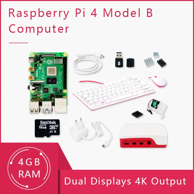 Original Raspberry Pi 4 Model B Kit Pi4 4G board Micro HDMI Cable Power ...