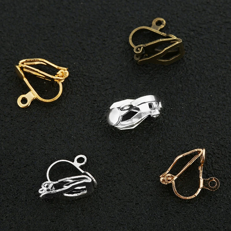 50pcs-Gold-Silver-Color-13mm-no-Piercing-Earrings-Clips-Blank-Base ...