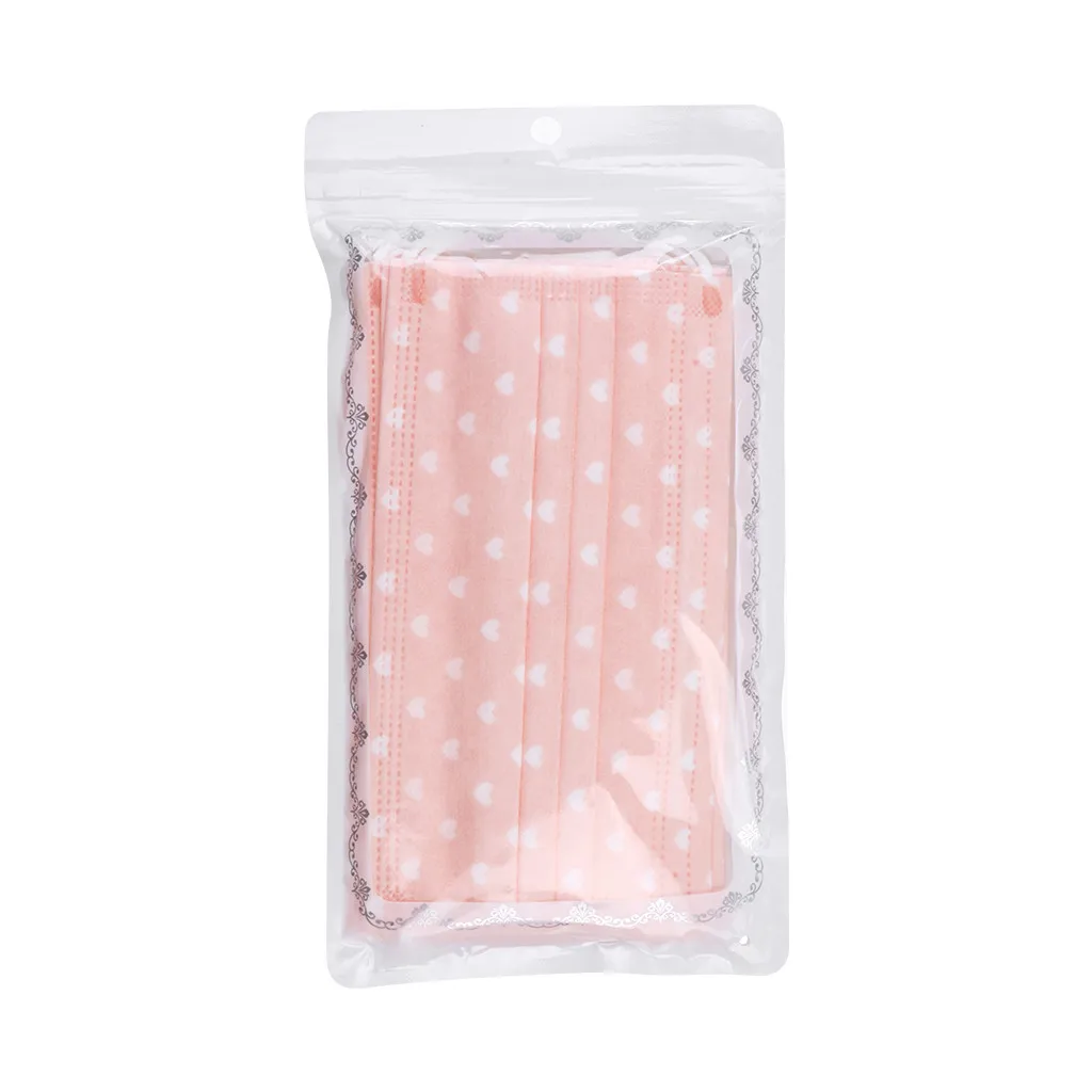 40pcs-Love-Printed-Disposable-Face-Mask-Pink-3-Layers-Non-Woven ...