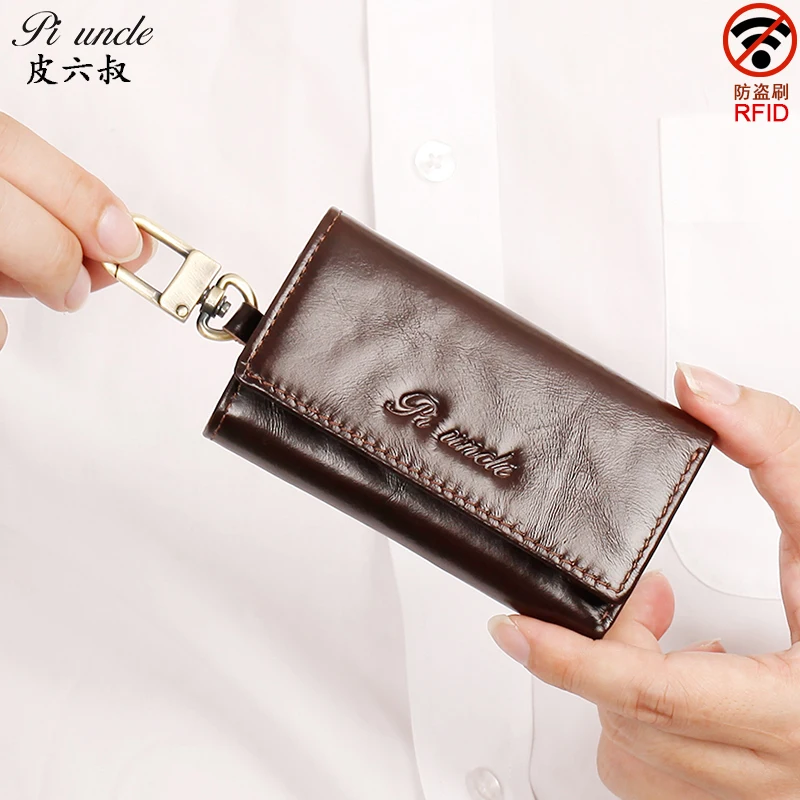 Piuncle 100% Genuine Leather Key Case For Men Car Key Cards Coin Holder ...