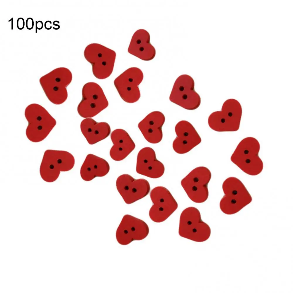 100pcs 1.5x1.2cm Red Heart Button For Kids 2 Holes Red Love Heart ...