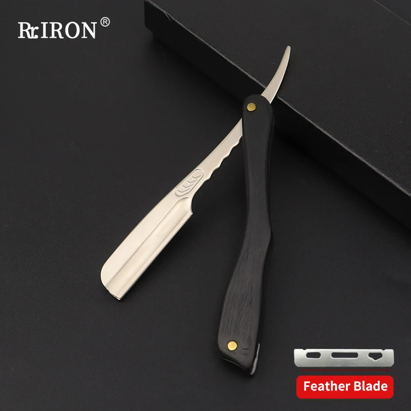 RIRON-Men-s-Shaver-Natural-Ebony-Wood-Handle-Feather-Razor-Professional ...