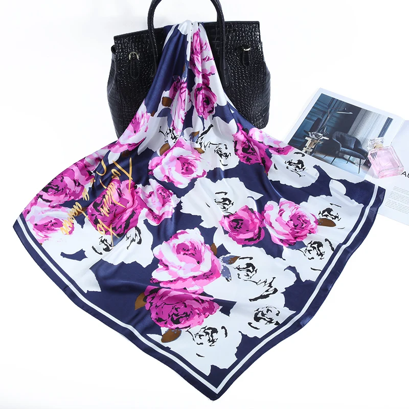 Bufandas de moda para mujeres estampado de seda satinada bufanda ...