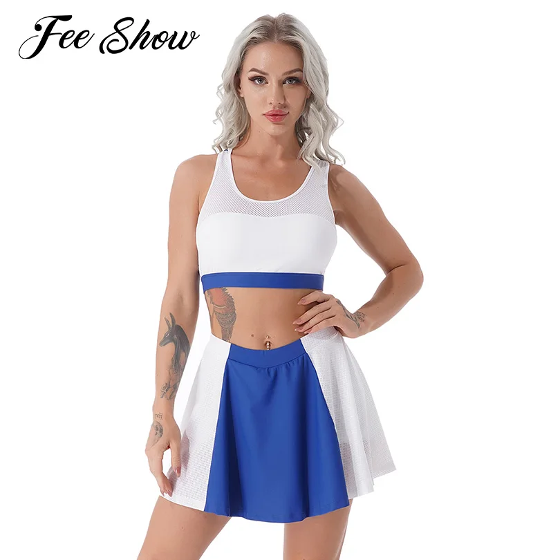 Women Breathable Tennis Skorts Sport Suit Outfit Summer Sports Set ...