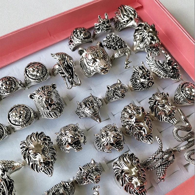 25Pcs-Lot-Bulk-Wholesale-Animal-Ring-For-Men-Women-Vintage-Nordic-Lion ...