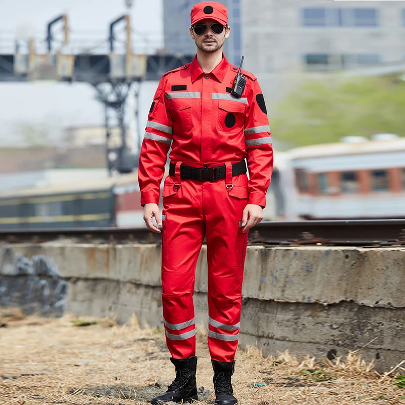 Red-Safety-Reflective-Workwear-Work-Jacket-Work-pants-Emergency-Rescue ...