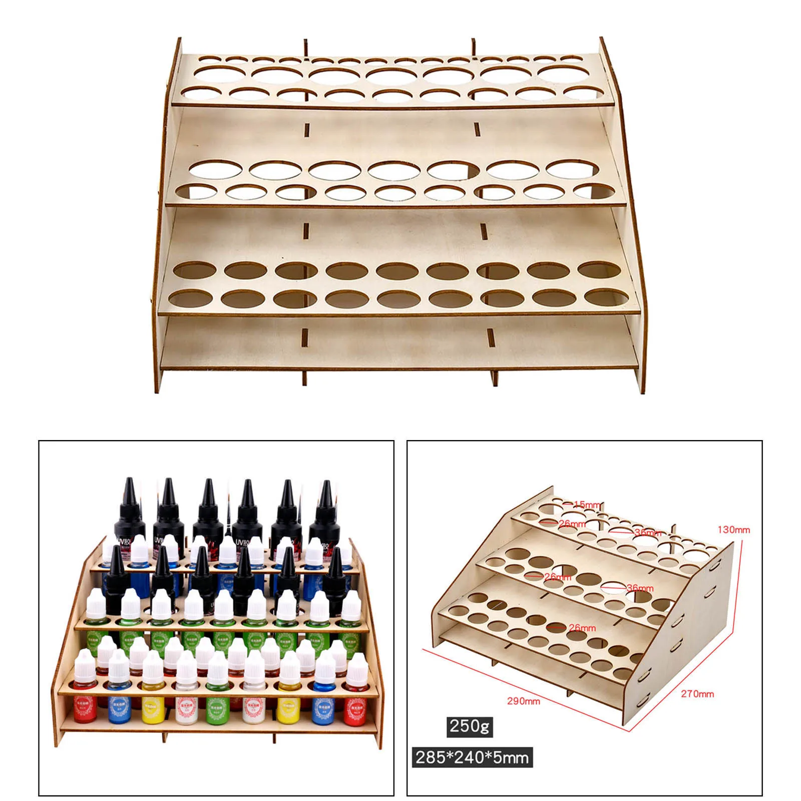 64 Pots Wooden Craft Paint Rack Miniatures Organizer Brush Paint Holder ...