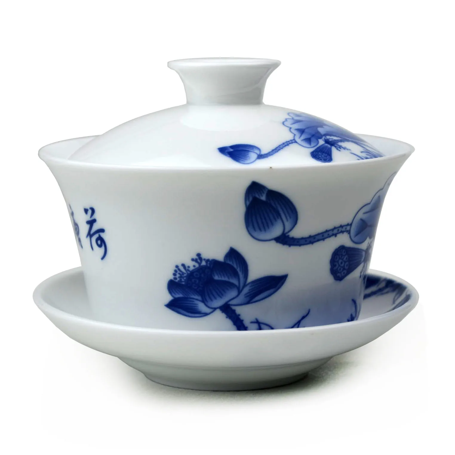 Gaiwan 300ml Tureen 연꽃 찻잔 블루 화이트 도자기 전통 중국 차 세트 뚜껑 컵 접시 차 용품 커버 그릇 차 용품
