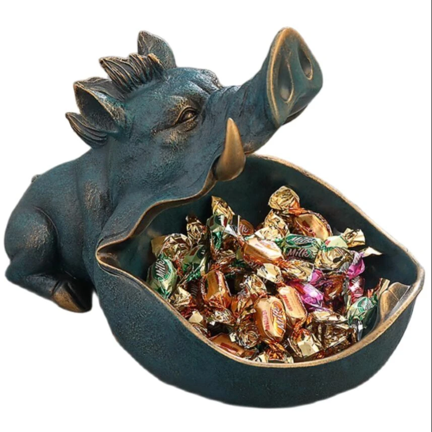 Wild Pig Figurine Big Mouth Boar Storage Box Room Decoration Ornamental ...