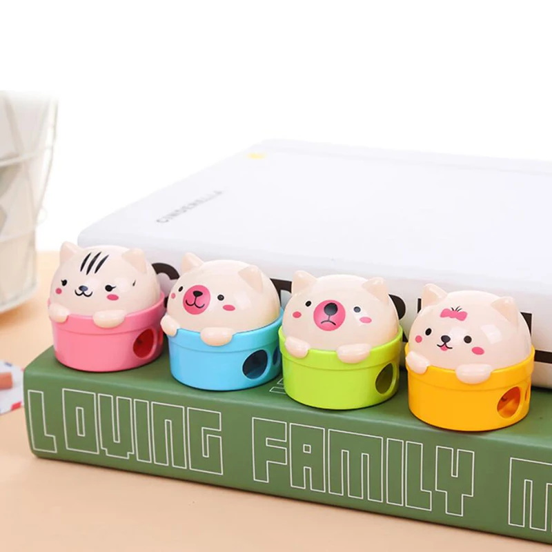 cute 1Pcs Double Hole Cartoon Cat Bear Pencil Sharpener Kids School ...