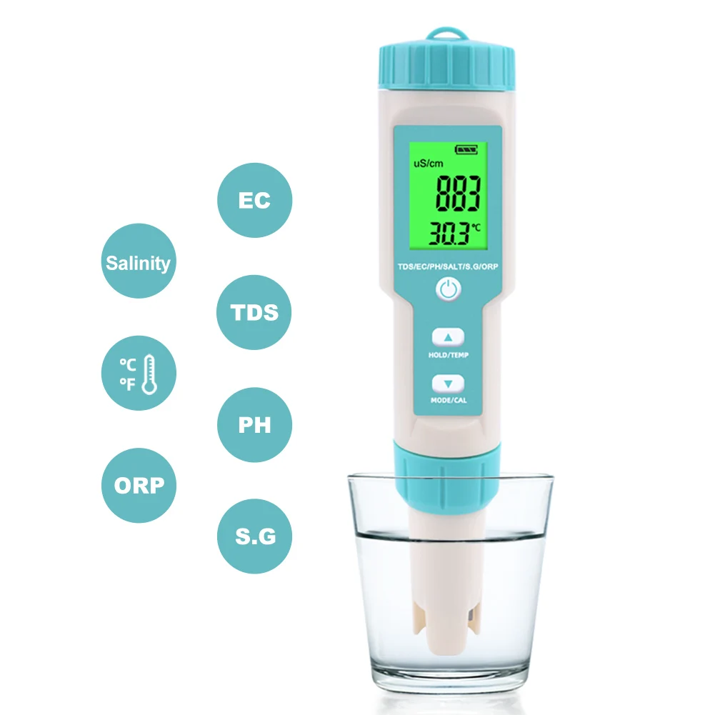 Yieryi Monitor de calidad del agua, medidor de PH 7 en 1, PH / TDS / EC/ORP/agua de mar ...