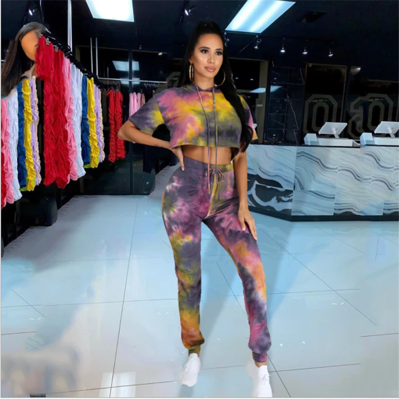 2020 Fashion Trend Women Two piece Clothes Outfit Tie dyed Printed ...