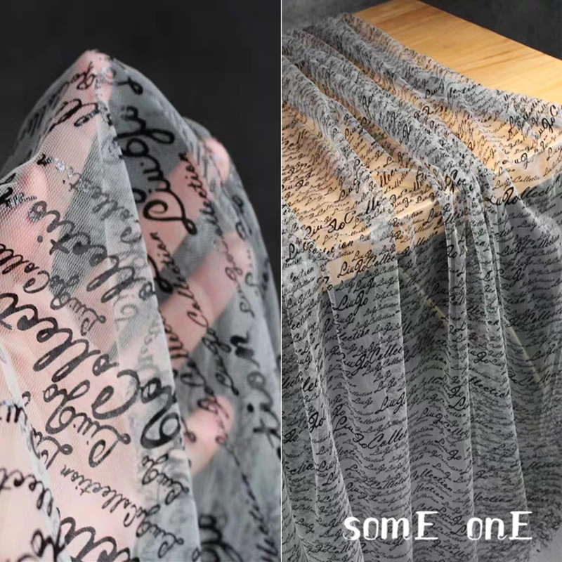 English Words Printed Mesh Tulle Fabric DIY Patchwrok Background Decor ...