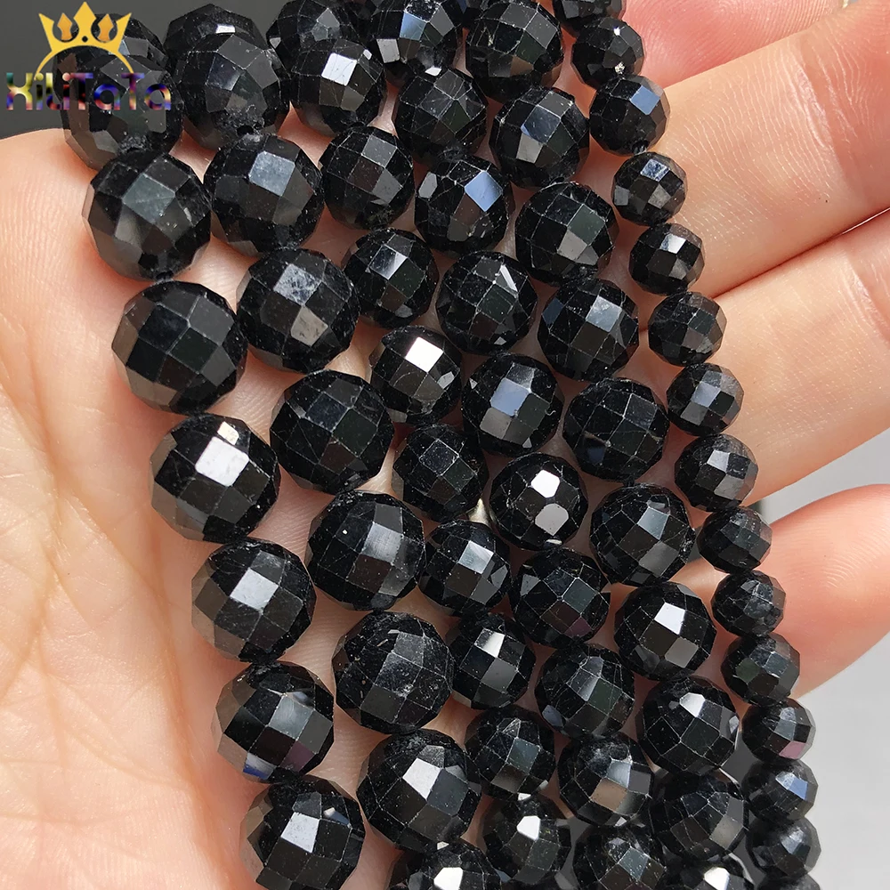 Natural-Genuine-Black-Tourmaline-Stone-Beads-Loose-Spacer-Beads-For ...