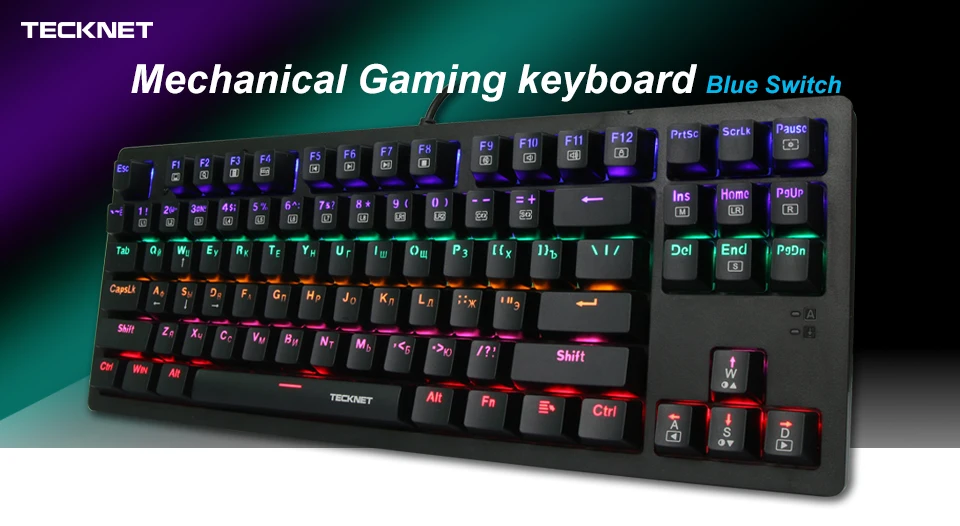 Tecknet Gaming Mechanical Keyboard 88 Keys Blue Switch Full Anti ...