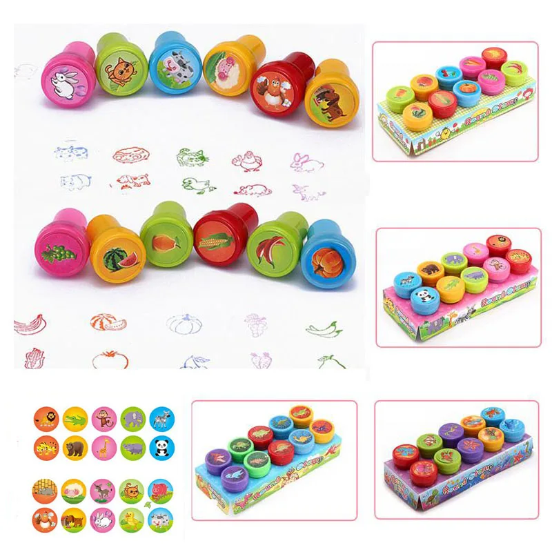 Red Stamp Kids Stamp 10 Pcs DIY Scrapbook 1 Box Cartoon Rubber Stamps ...