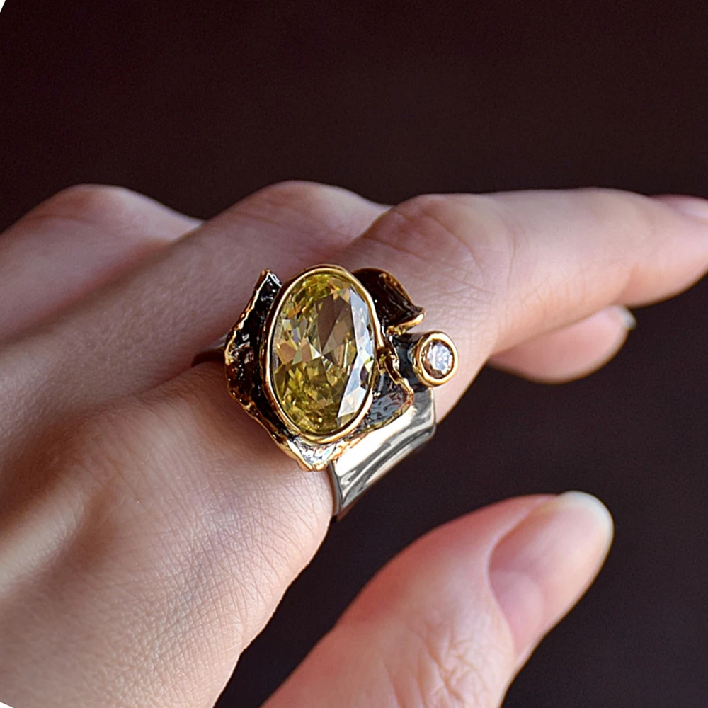 Irregular-shape-Ring-Pave-Big-Oval-Golden-CZ-stones-Luxury-Jewelry-for ...