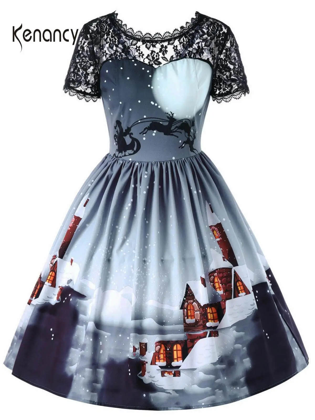 Kenancy Women Christmas Pattern Women Retro Dress Vintage Christmas ...