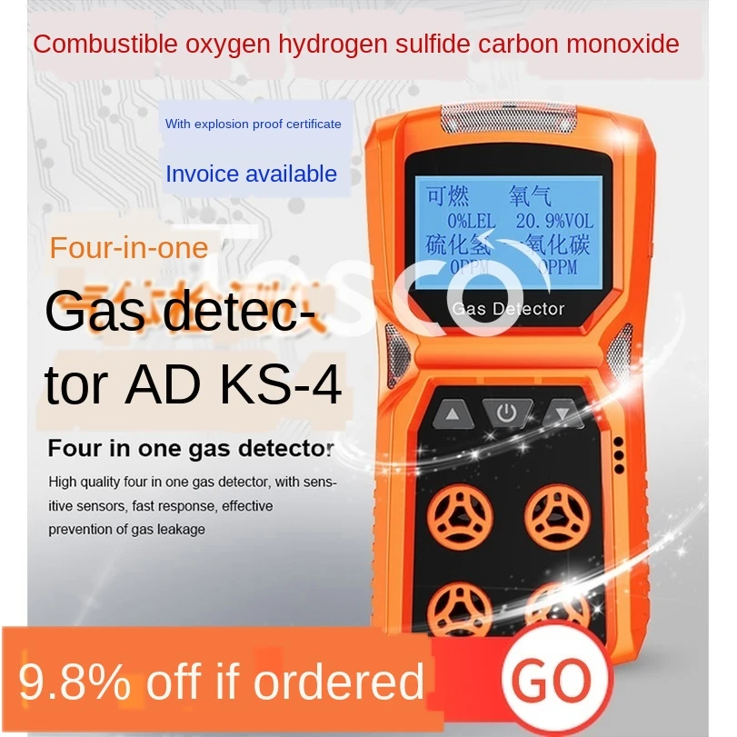 Explosion-proof Four-in-one Adks-4 Air Gas Detector, Toxic Gas, Combustible Oxygen, Carbon ...