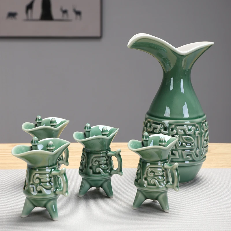 Chinese-style-ceramic-wine-set-imitate-ancient-wine-pot-cup-retro ...
