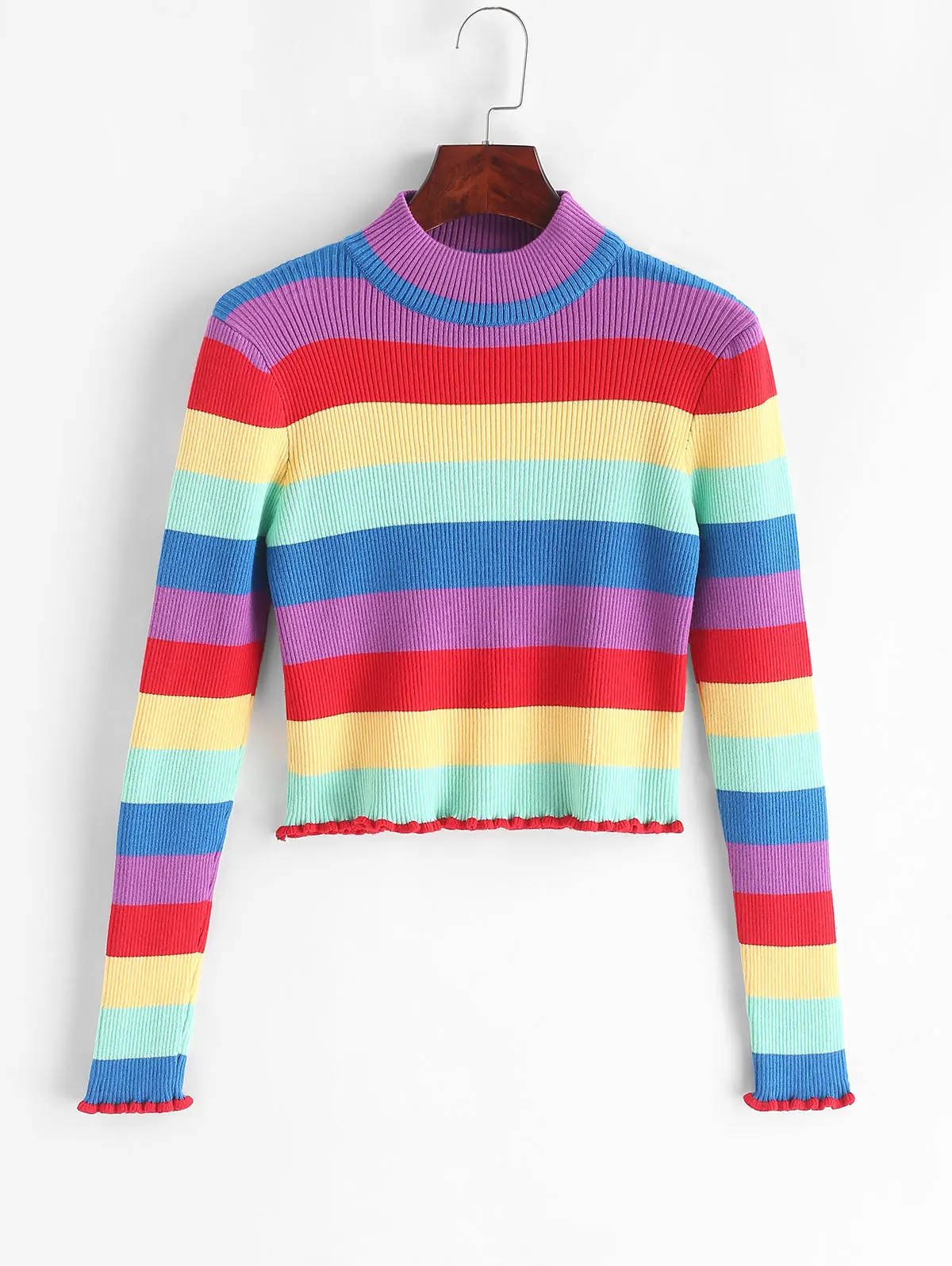 ZAFUL Autumn Winter Fashion Women Rainbow Colorful Sweaters Ribbed ...