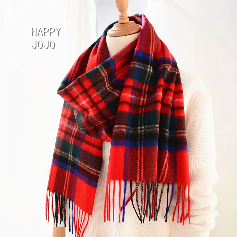 100% cashmere scarf women men Scotland classic red plaid narrow scarves ...