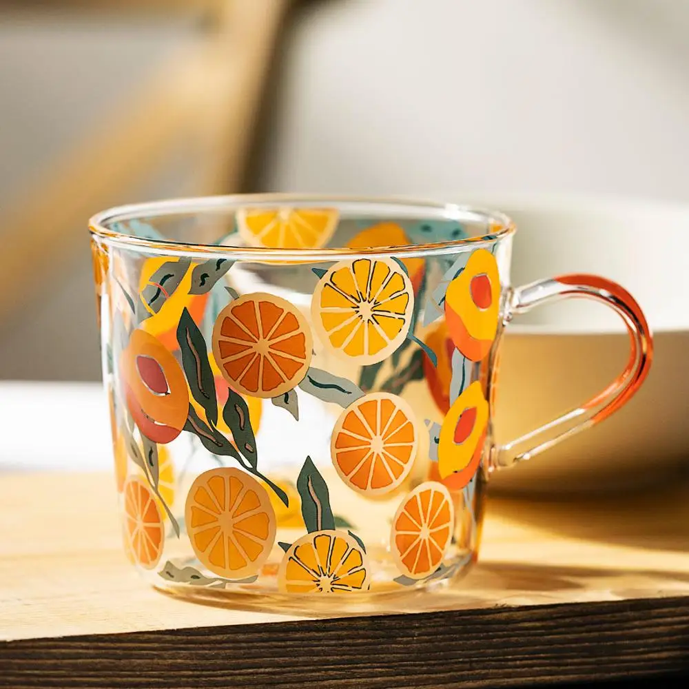500ml-Glass-Tea-Milk-Cups-With-Scale-Coffee-Mug-Cartoons-Yellow-Peach ...