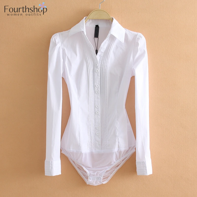 2022 Elegant Bodysuits for Women Office Lady Work White Body Shirt Long ...