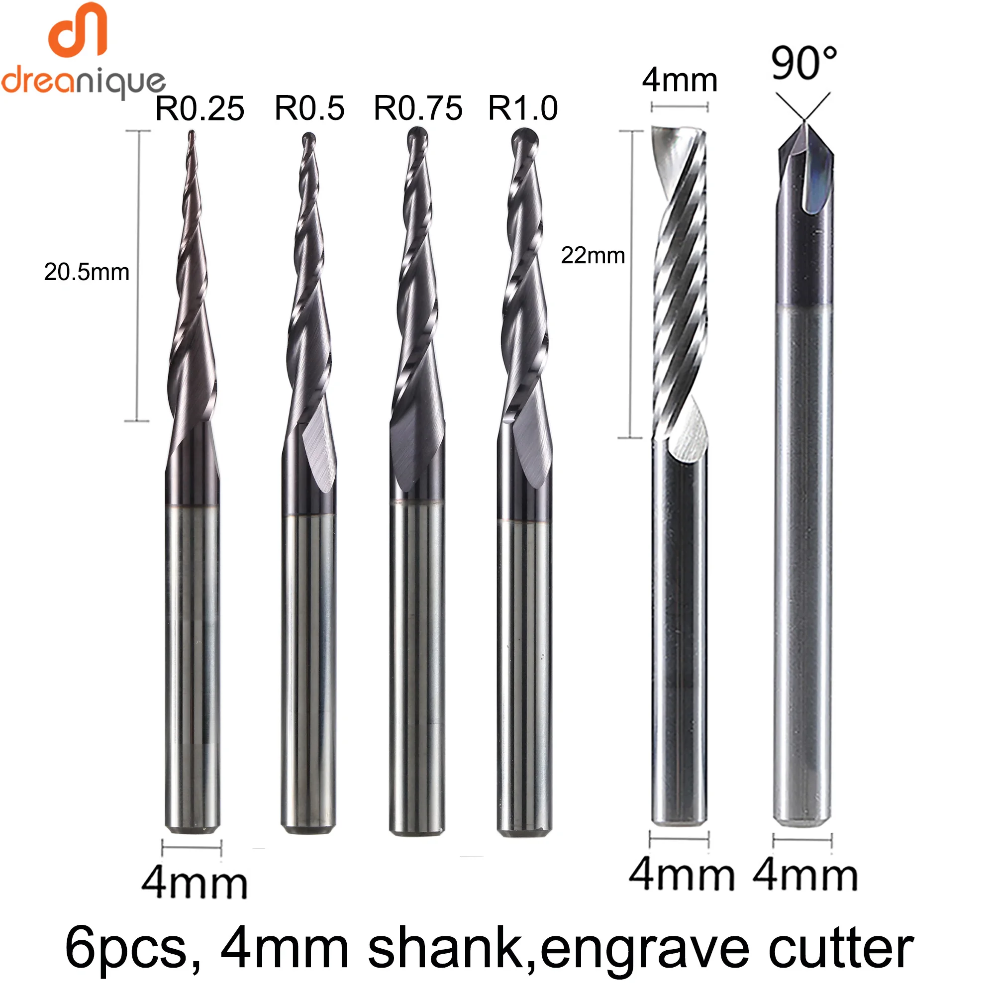 CNC Solid Carbide engraving Bits Milling Cutter WoodWork Set 4mm Shank ...