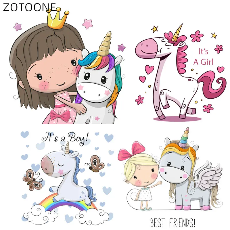 ZOTOONE Cartoon Unicorn Girls Patch for Clothing Iron on Flower ...