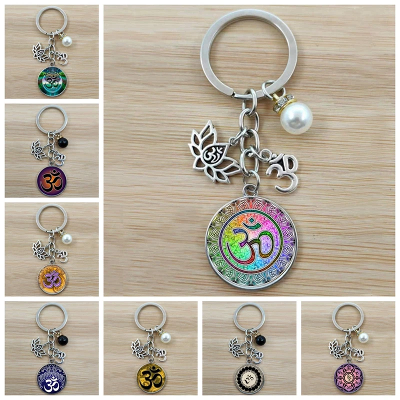 Creative Retro Glass Dome Keychain Buddhist Chakra Keychain Jewelry ...