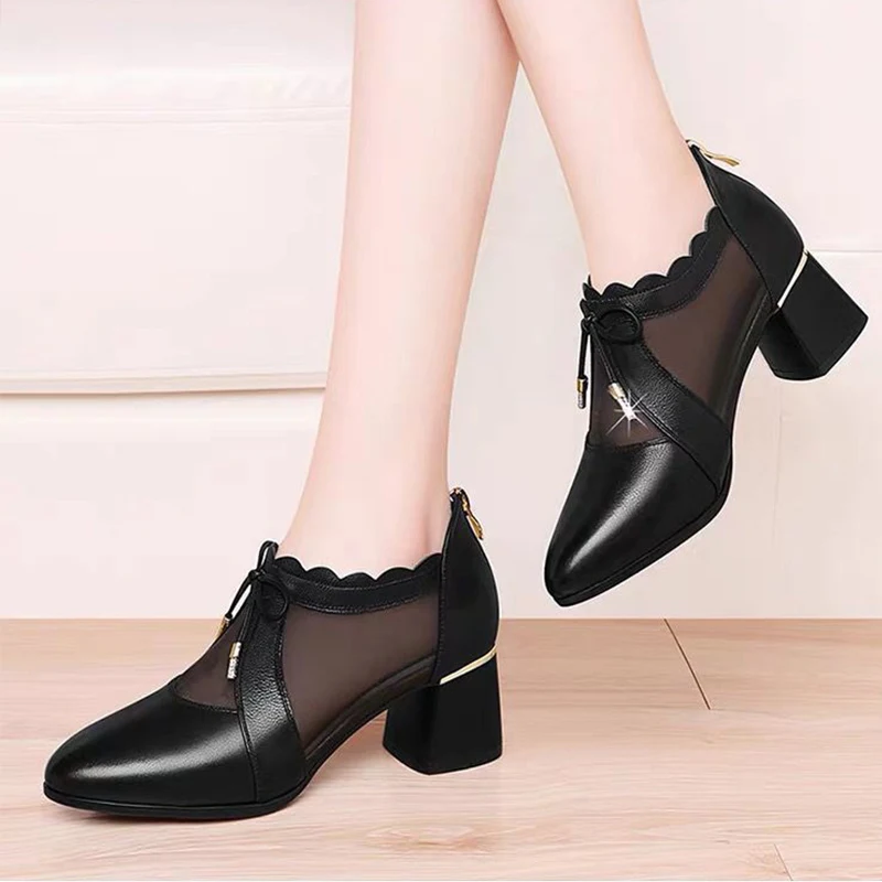 Women Pumps High Heels Ladies Shoes Fashion Spring Mesh PU Leather ...