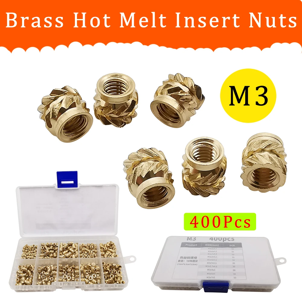 400Pcs-M3-Brass-Hot-Melt-Inset-Nuts-Heating-Molding-Copper-Thread ...