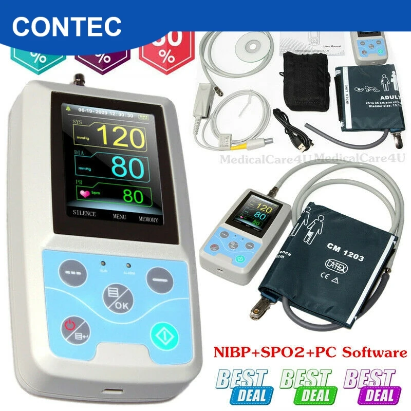 Contec 24 horas monitor paciente de icu pm50 + nibp + spo2 + pr, monitor de pressão arterial ...
