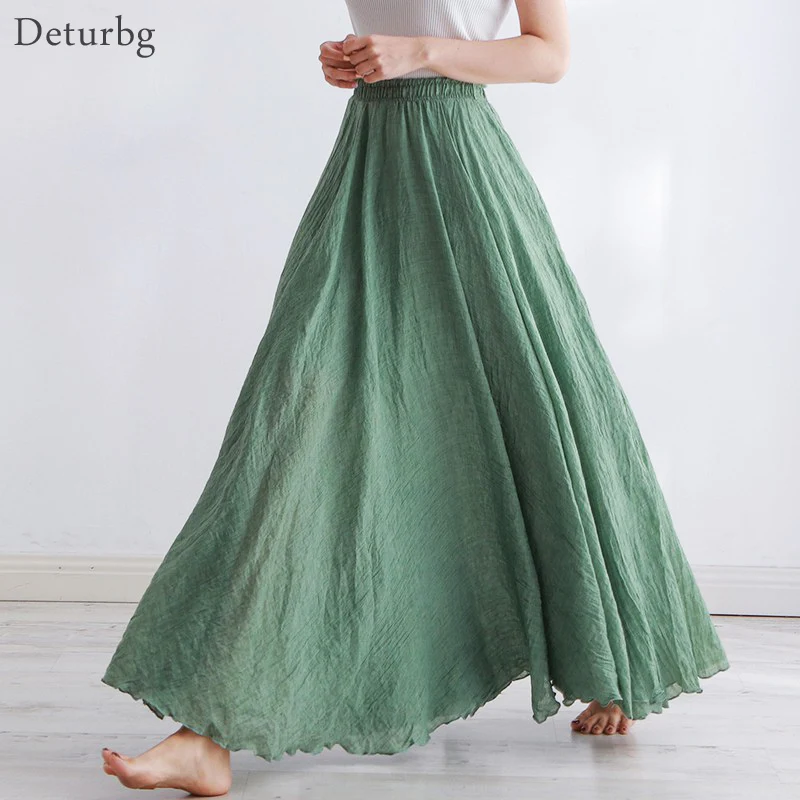 Alta-qualidade-de-linho-de-algod-o-maxi-saia-das-mulheres-casual-el ...