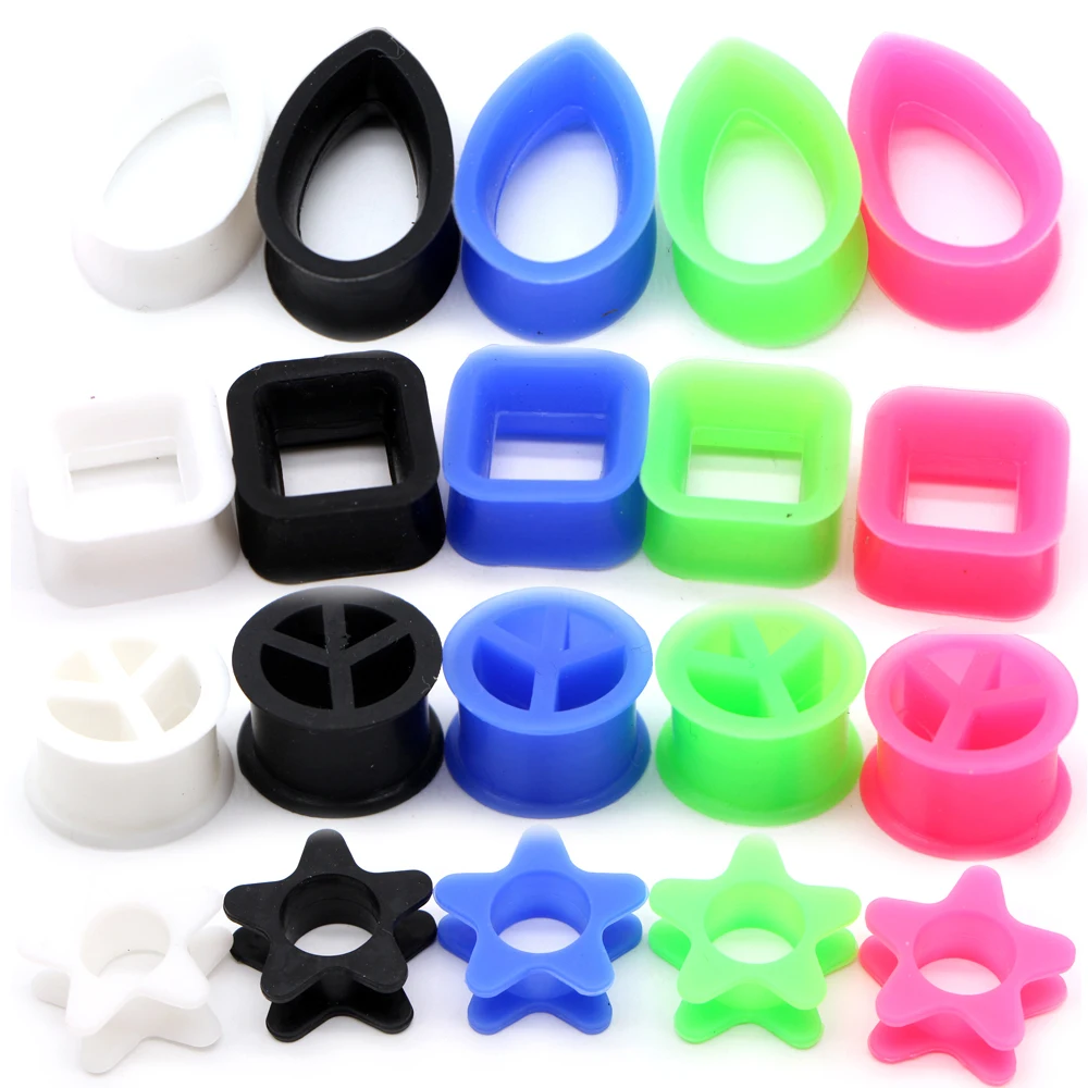 2PC Flexible Silicone Water Drop Star Square Ear Plugs Gauges Plugs ...