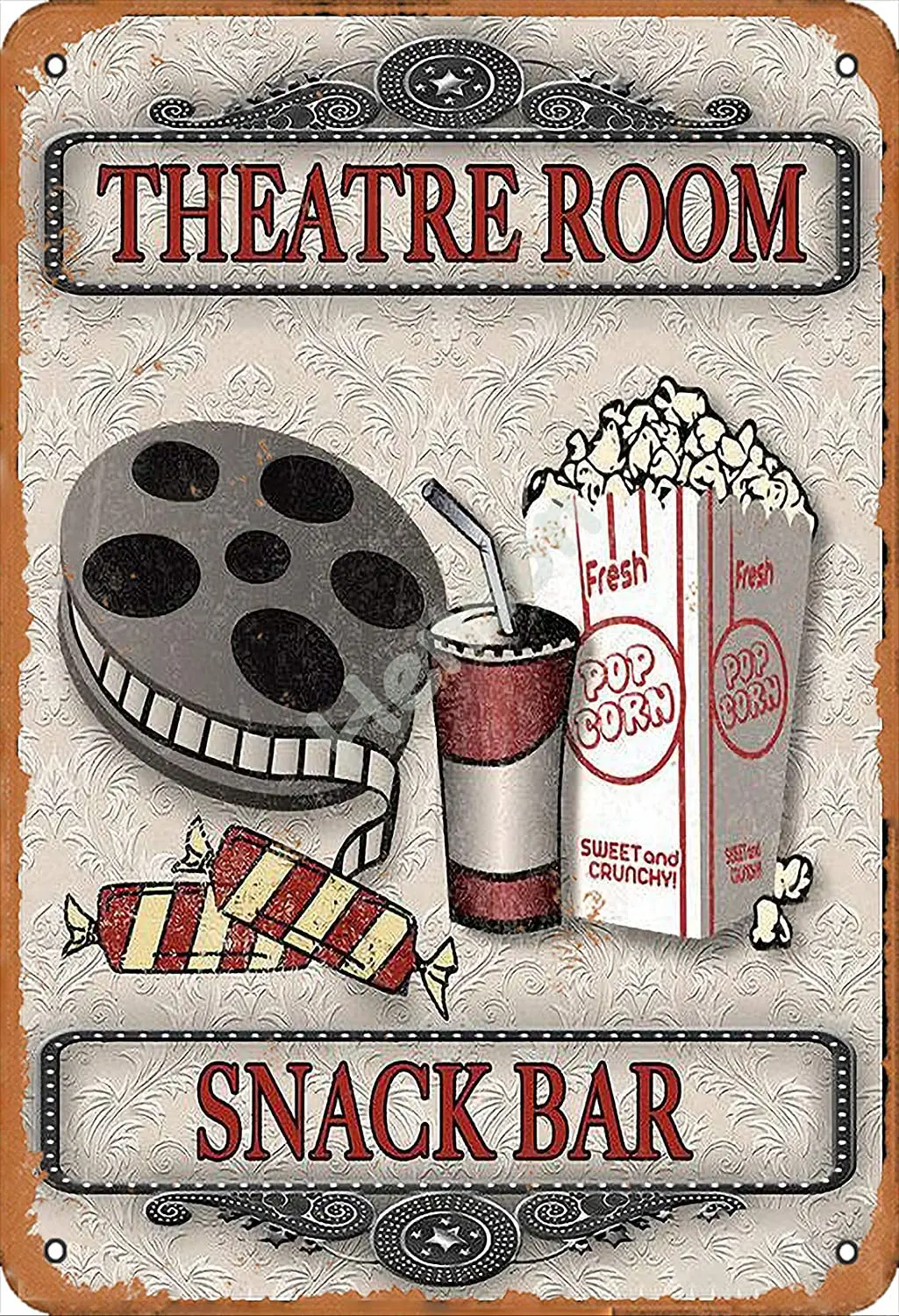 Theatre Room Snack Bar Tin Sign Wall Metal Retro Craft Art Painting ...